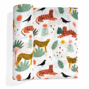 rookie humans super soft viscose from bamboo muslin swaddle blankets for baby girls and boys – silky soft - 47 x 47 inches swaddling blankets - newborn baby essentials, jungle