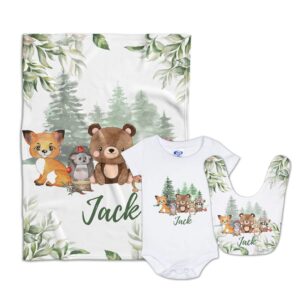 hykuc personalized name baby blanket woodland, animal baby boy blanket, woodland baby blanket, woodland blanket for boys, baby woodland blanket, woodland blanket for newborn infant toddlers kids son