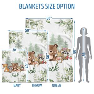 Hykuc Personalized Name Baby Blanket Woodland, Animal Baby Boy Blanket, Woodland Baby Blanket, Woodland Blanket for Boys, Baby Woodland Blanket, Woodland Blanket for Newborn Infant Toddlers Kids Son