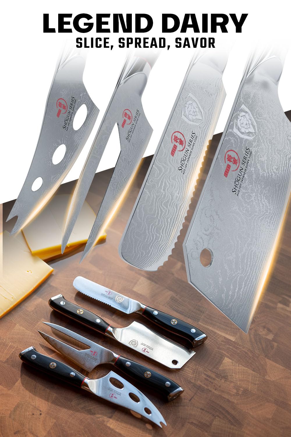 Dalstrong Charcuterie & Cheese Knife Set - 4-Piece - Shogun Series - Mini Cleaver, Serrated Knife, Round-Tip, Forked Cheese Knife - AUS-10V Japanese Steel - G10 Garolite Handle Kitchen - w/Sheath