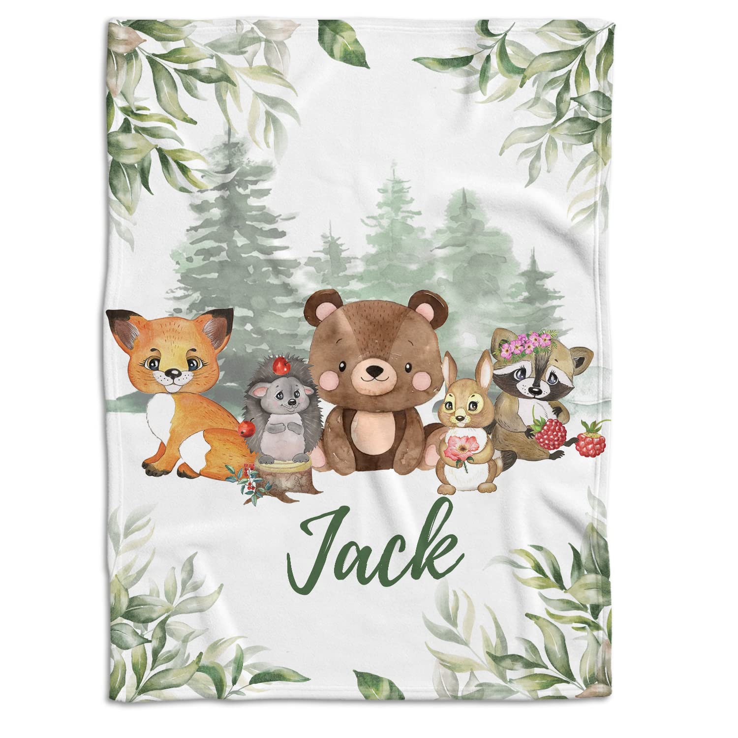 Hykuc Personalized Name Baby Blanket Woodland, Animal Baby Boy Blanket, Woodland Baby Blanket, Woodland Blanket for Boys, Baby Woodland Blanket, Woodland Blanket for Newborn Infant Toddlers Kids Son