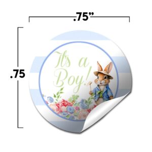 Little Rabbit Boy Baby Shower Kiss Sticker Labels, 300 Party Circle Stickers Sized 0.75 inches for Chocolate Drop Kisses by Amanda Creation, Great Labels, Treats, Envelope Seals & Goodie Bags