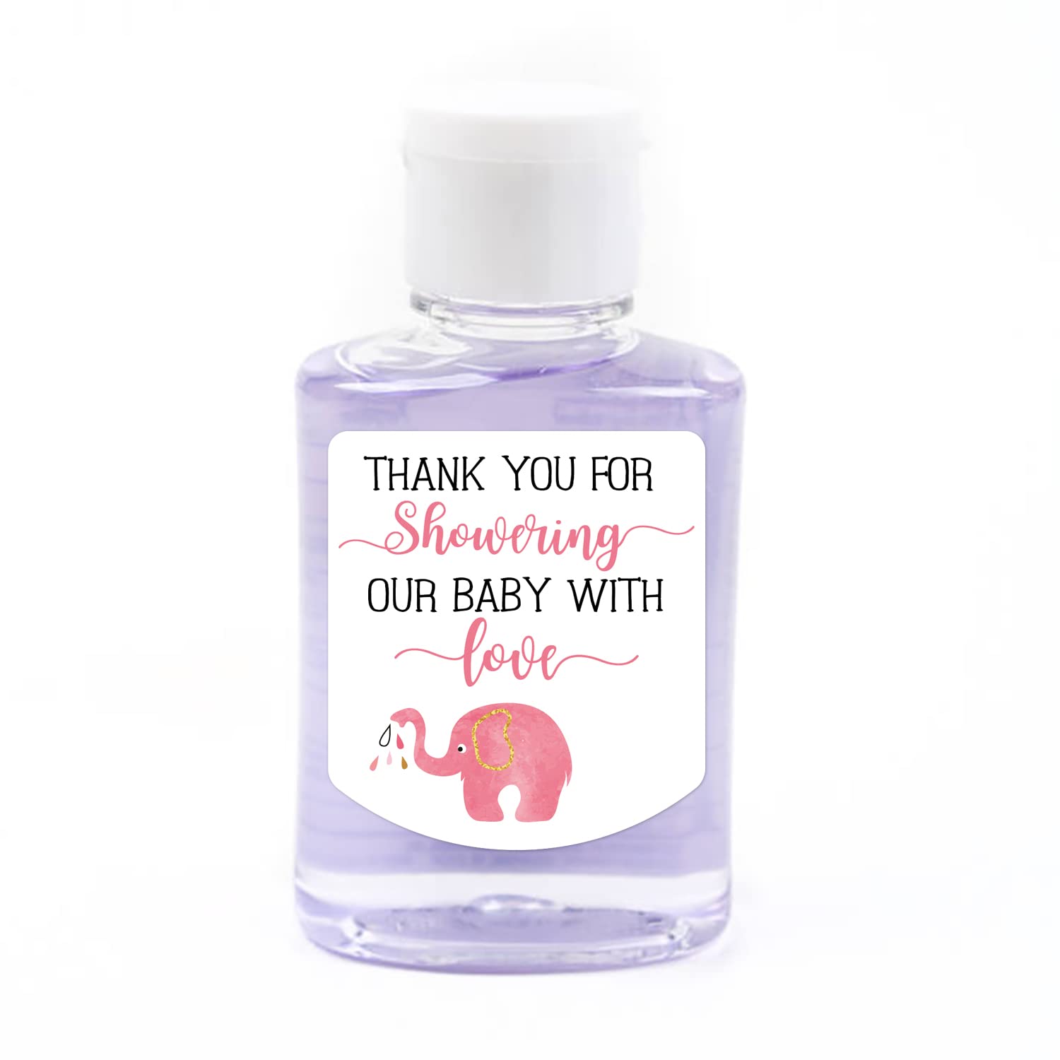 Hand Sanitizer Labels Thank You for Showering Our Little One with Love Stickers, Baby Shower Favor Party Favors Girls., Blue,1.26inches x 1.39inches