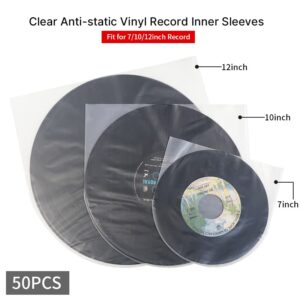 sdroceRyaM 50PCS 12 Inches LP Vinyl Record Inner Sleeves Anti Static Plastic Round Bottom Protective Sleeves, Translucent