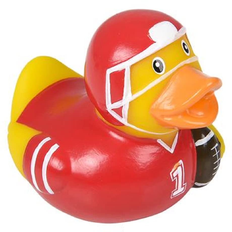 Football Player Rubber Duckies (2") Assorted Colors (Red, Green, Blue) Players in Helmets Holding a Ball. #1 (12 Pack)