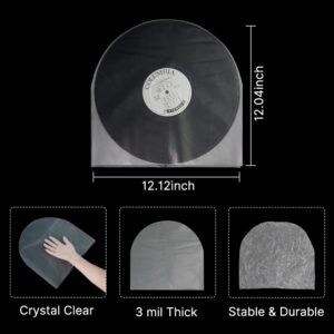 sdroceRyaM 50PCS 12 Inches LP Vinyl Record Inner Sleeves Anti Static Plastic Round Bottom Protective Sleeves, Translucent