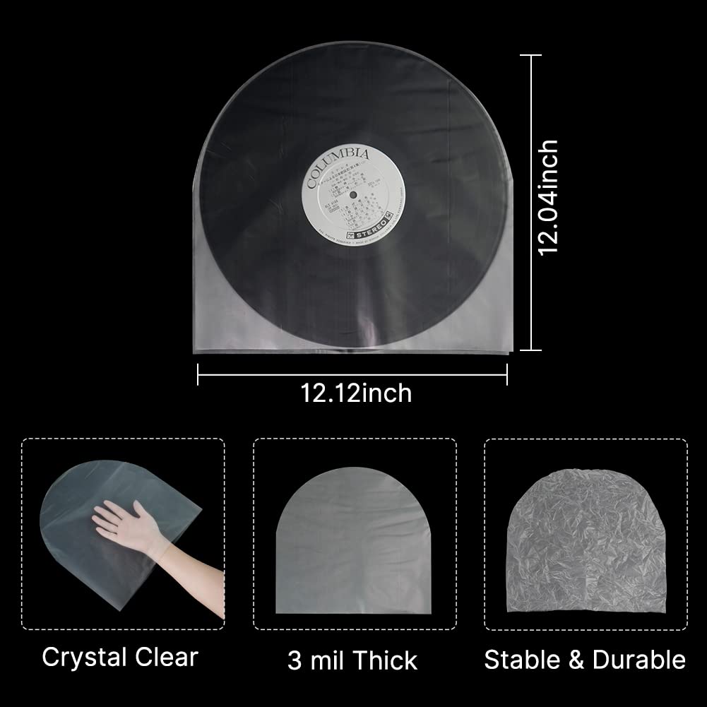 sdroceRyaM 50PCS 12 Inches LP Vinyl Record Inner Sleeves Anti Static Plastic Round Bottom Protective Sleeves, Translucent