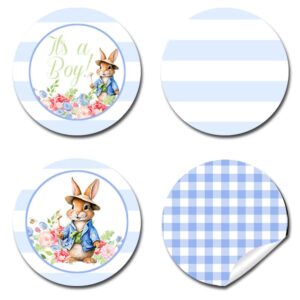 Little Rabbit Boy Baby Shower Kiss Sticker Labels, 300 Party Circle Stickers Sized 0.75 inches for Chocolate Drop Kisses by Amanda Creation, Great Labels, Treats, Envelope Seals & Goodie Bags