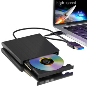 external cd/dvd drive for laptop usb 3.0 portable rw drive/dvd player for laptop cd rom burner compatible with laptop desktop pc windows linux os mac black