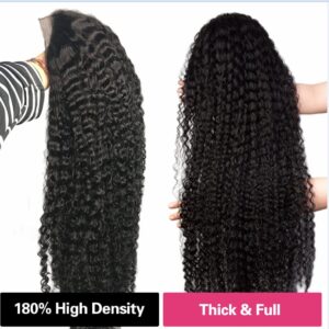 28 Inch Lace Front Wig Human Hair 13x4 Curly Wigs for Women Pre Plucked with Natural Baby Hair 180 Density Brazilian Virgin Deep Wave Frontal Wet and Wavy Wig Natural Color (28inch,Natural Black)