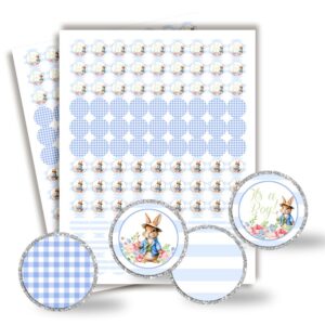 little rabbit boy baby shower kiss sticker labels, 300 party circle stickers sized 0.75 inches for chocolate drop kisses by amanda creation, great labels, treats, envelope seals & goodie bags