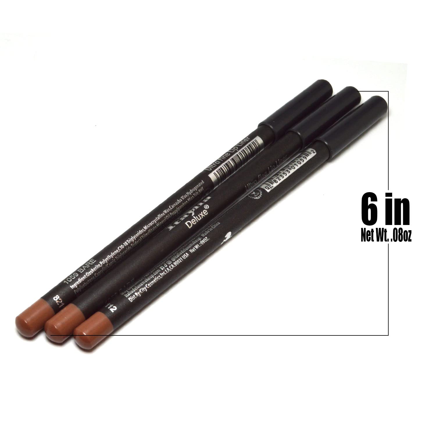 Italia Deluxe 3 Pcs x [1059 Bare ] Ultra Fine Lip liner Pencil Lipliner Set + Free Zipper Bag