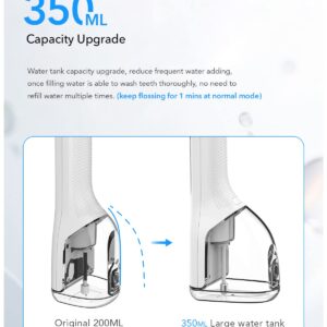 Monasmile 350ML Water Dental Flosser Cordless, 5 Modes, 4 Nozzles, IPX7 Waterproof, Battery Indicator, Rechargeable Portable Oral Irrigator for Teeth Deep Cleaning, Home Travel Use (White)