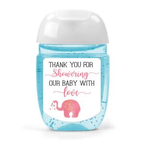 hand sanitizer labels thank you for showering our little one with love stickers, baby shower favor party favors girls., blue,1.26inches x 1.39inches