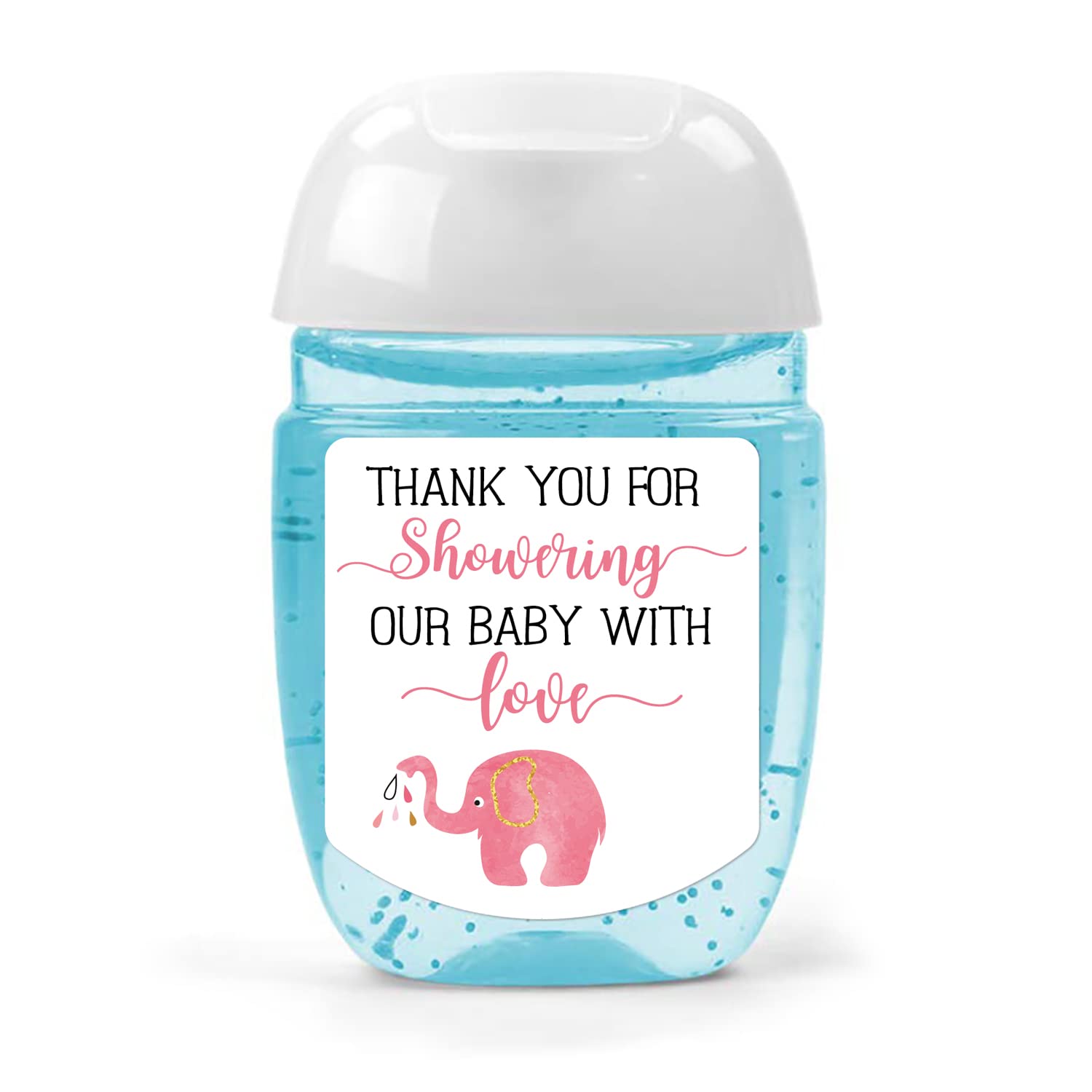 Hand Sanitizer Labels Thank You for Showering Our Little One with Love Stickers, Baby Shower Favor Party Favors Girls., Blue,1.26inches x 1.39inches