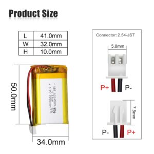 KBT 3.7V 2200mAh Li-Polymer Battery: 103450 Lipo Rechargeable Lithium-ion Replacement Batteries with JST Connector