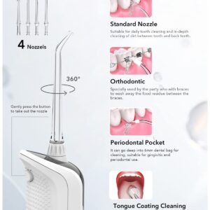 Monasmile 350ML Water Dental Flosser Cordless, 5 Modes, 4 Nozzles, IPX7 Waterproof, Battery Indicator, Rechargeable Portable Oral Irrigator for Teeth Deep Cleaning, Home Travel Use (White)