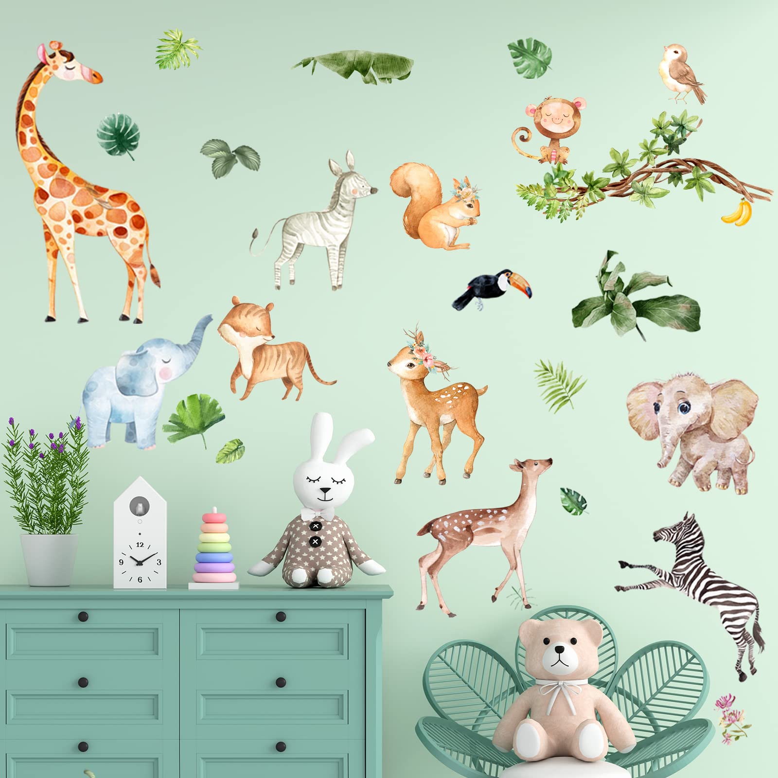 Jungle Wall Decals Peel and Stick Floral Wall Stickers for Nursery Kids Bedroom Livingroom PlayRoom Home Wall Art