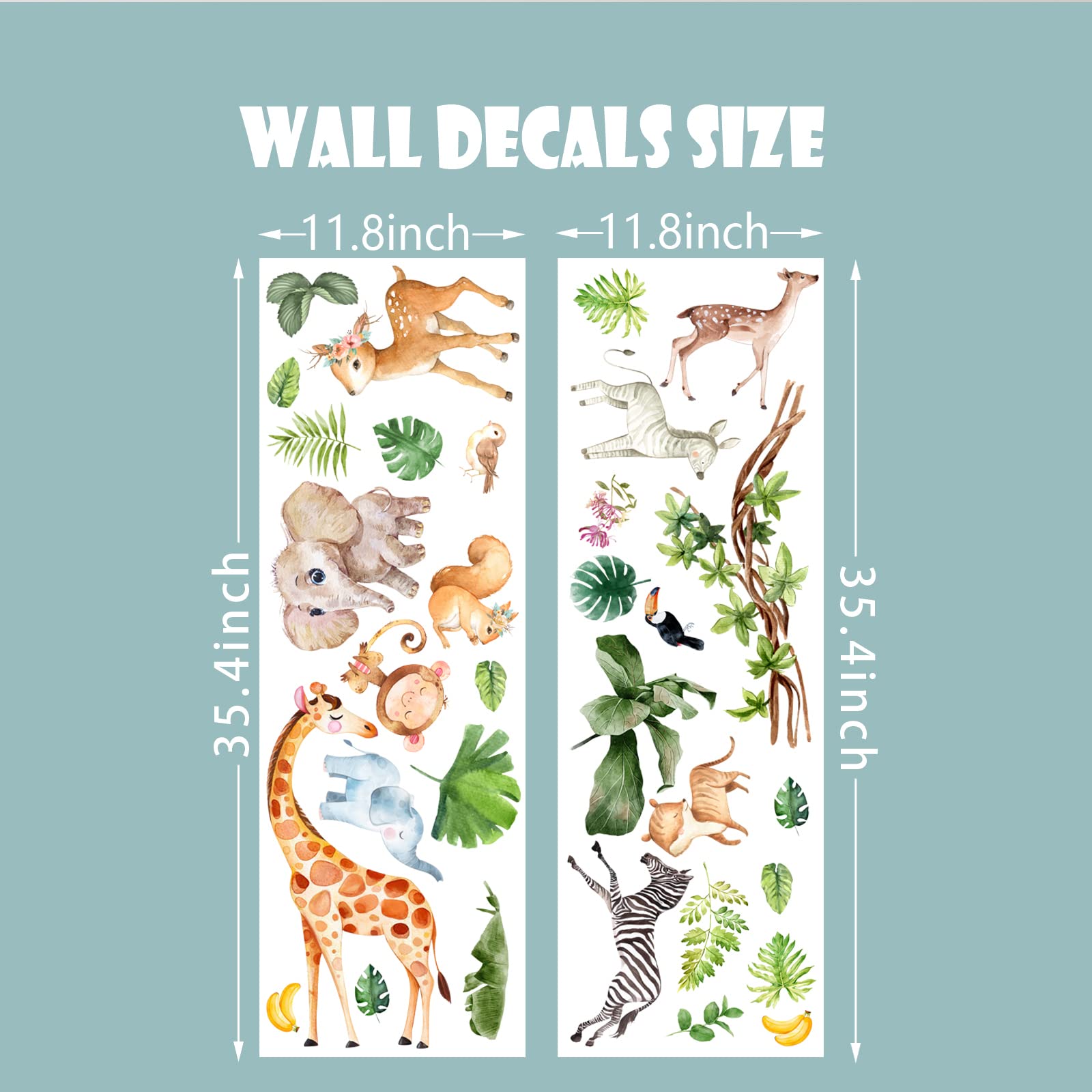 Jungle Wall Decals Peel and Stick Floral Wall Stickers for Nursery Kids Bedroom Livingroom PlayRoom Home Wall Art