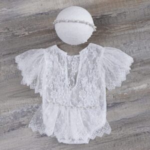 Zeroest Newborn Picture Outfit Infant Photography Lace Romper Newborn Photography Props Girl Outfits Baby Photoshoot Assecories (White 1#)