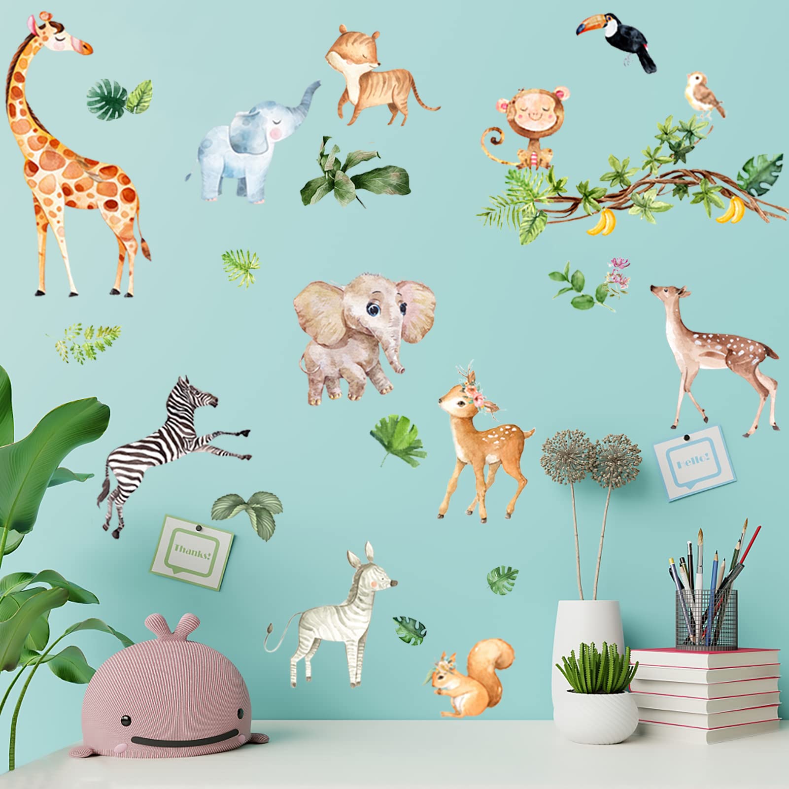 Jungle Wall Decals Peel and Stick Floral Wall Stickers for Nursery Kids Bedroom Livingroom PlayRoom Home Wall Art