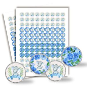 watercolor dahlia floral elephant boy baby sprinkle baby shower kiss sticker labels, 300 0.75" circle stickers for chocolate drop kisses by amanda creation, great for favors, treats, envelopes & bags