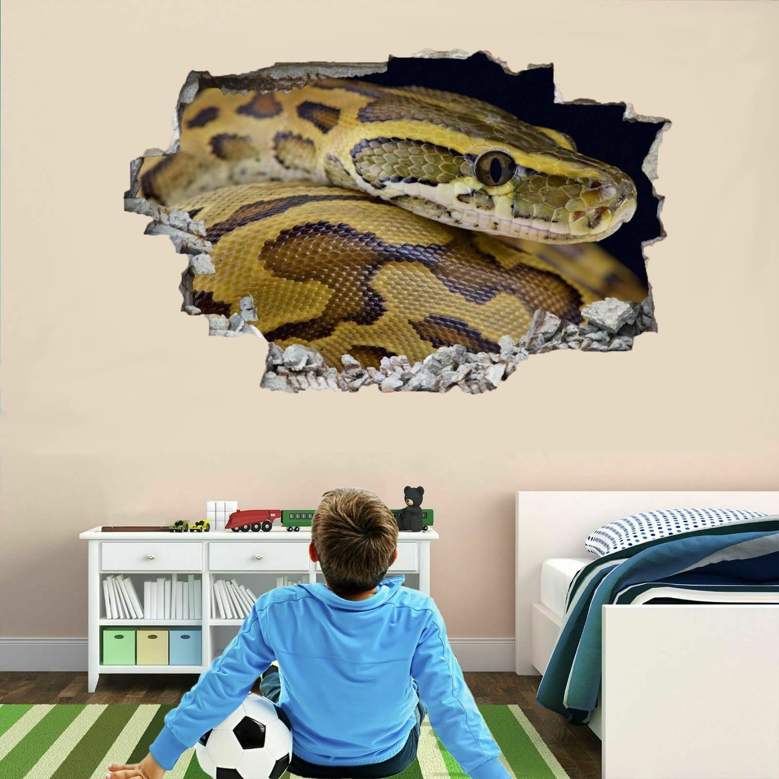 Animal Wall Decals Art 3D Smashed Snake Removable Wall Stickers Modern Wall Mural Bedroom Self Adhesive Vinyl for Girls Kids Bedroom Nursery Home Decor Gift 26 x 18 Inch