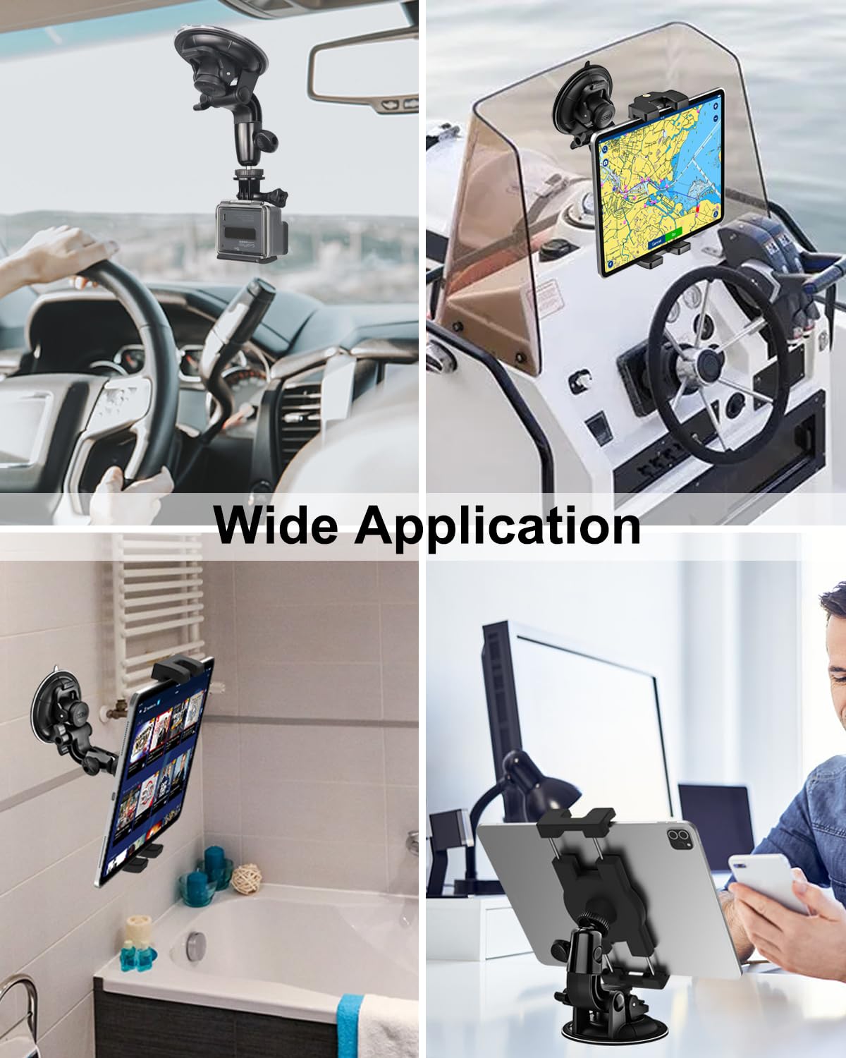 woleyi Car Tablet Holder Windshield - [95mm Strongest Suction Cup] Window Dashboard Car Tablet Mount for Trucks/Vehicles with 1/4'' Screw Tip, for 4.7-13" iPad Pro Air Mini, Galaxy Tab, iPhone, Camera