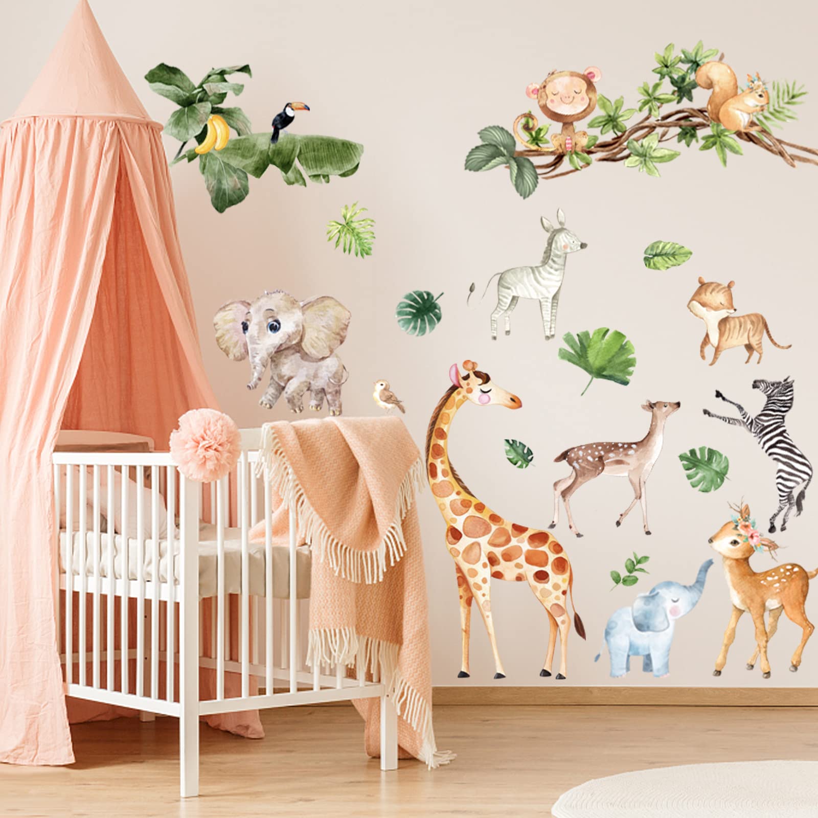 Jungle Wall Decals Peel and Stick Floral Wall Stickers for Nursery Kids Bedroom Livingroom PlayRoom Home Wall Art