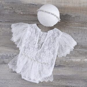 Zeroest Newborn Picture Outfit Infant Photography Lace Romper Newborn Photography Props Girl Outfits Baby Photoshoot Assecories (White 1#)