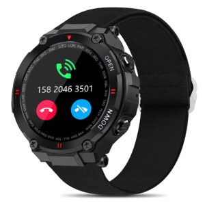 compatible for eigiis military smartwatch band, stretch elastics nylon adjustable replacement strap for valyv k22 military watch/eigiis k22 military watch/gucabe military watch (black)