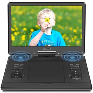 yoohoo 16.9" portable dvd player with 14.1" swivel hd large screen, dvd player portable with 6hrs playtime, last memory, support usb/sd card/sync tv, region-free, support multiple discs, black