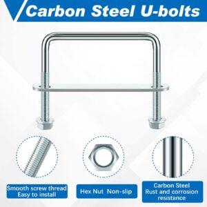 Hotop 8 Set Square U Bolts Carbon Steel with Nuts, Frame Plate, Round Washers for Sailboat Trailers, Tube, Industrial Supplies (82 x 75 mm)