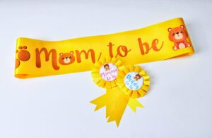 happyland sash for baby showers yellow tinplates badge mommy to be and daddy to be baby shower tinplate badge pin baby shower party gender reveals baby shower decoration baby shower button new dad