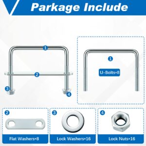 Hotop 8 Set Square U Bolts Carbon Steel with Nuts, Frame Plate, Round Washers for Sailboat Trailers, Tube, Industrial Supplies (82 x 75 mm)