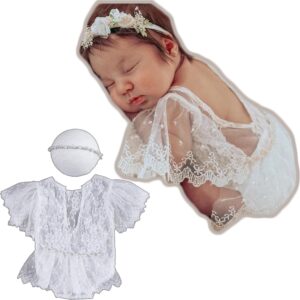 zeroest newborn picture outfit infant photography lace romper newborn photography props girl outfits baby photoshoot assecories (white 1#)