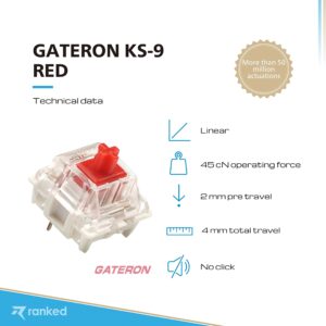 Gateron ks-9 Key Switches for Mechanical Gaming Keyboards | Plate Mounted (Gateron Red, 90 Pcs)