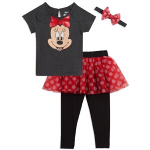 disney minnie mouse infant baby girls t-shirt leggings and headband 3 piece outfit set black/red 18 months