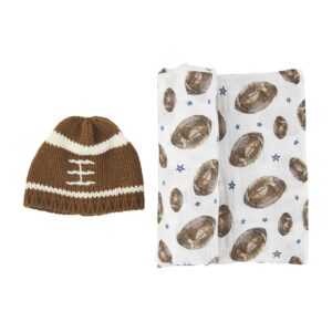 mud pie baby boy football swaddle and hat set, blue, 0-6 months