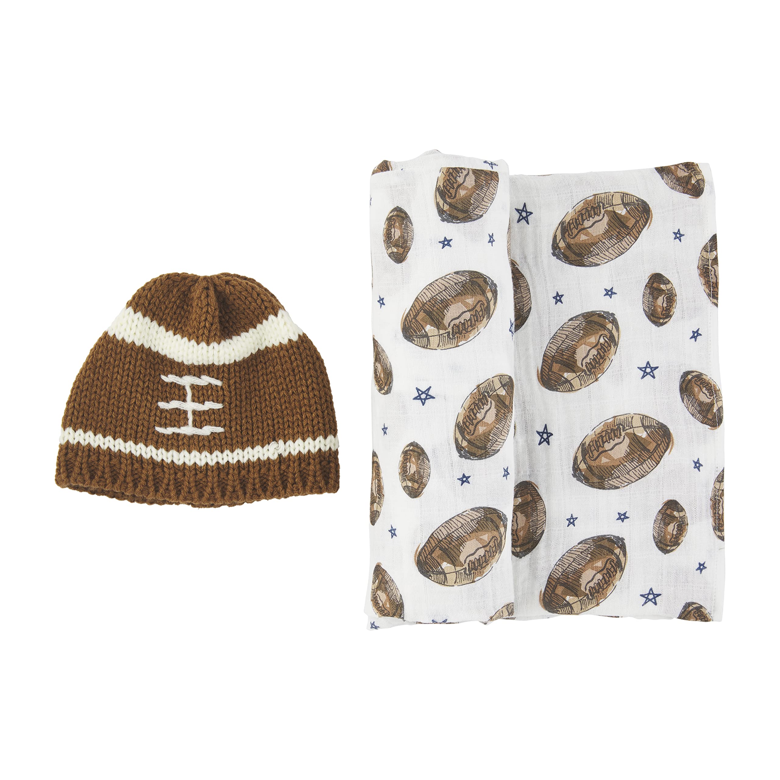 Mud Pie Baby Boy Football Swaddle and Hat Set, Blue, 0-6 Months