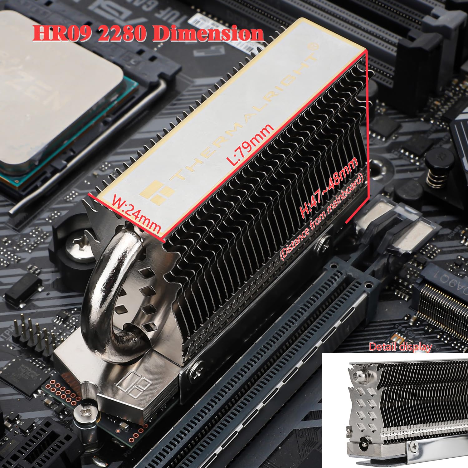 Thermalright HR-09 2280 SSD Heatsink, with Thermal Silicone Pad for M.2 SSD Hard Disk, Computer and PC, Contains a Heat Pipe, Double-Sided Heat Sink, Reflow Soldering Process