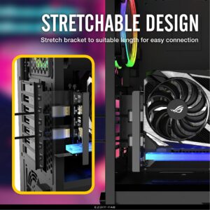 EZDIY-FAB Vertical PCIe 4.0 GPU Mount Bracket Graphic Card Holder with 5V 3 Pin ARGB LED Module, Video Card VGA Support Kit with PCIe 4.0 X16 Gen4 17cm/6.69in Riser Cable 90 Degree Right Angle- Black