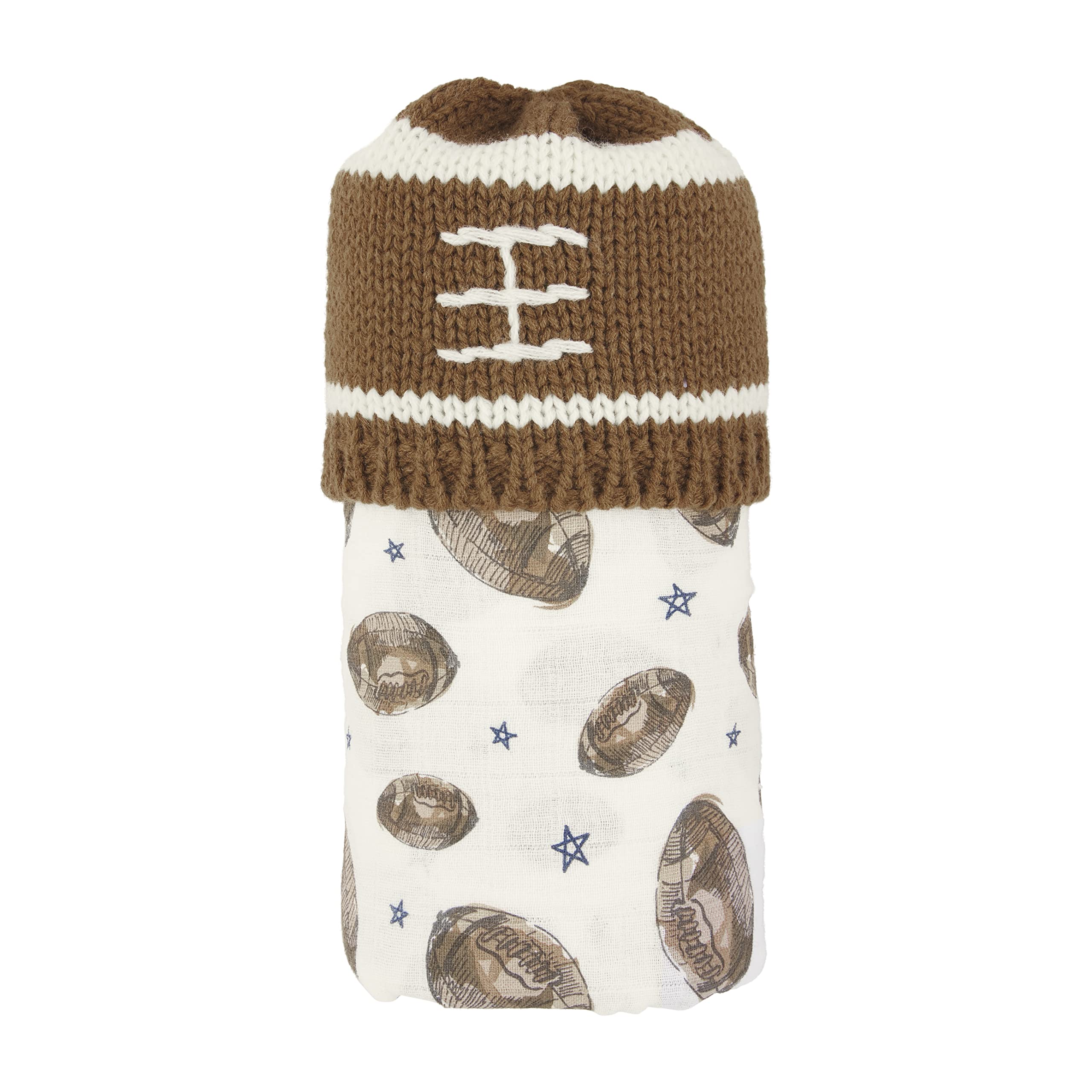 Mud Pie Baby Boy Football Swaddle and Hat Set, Blue, 0-6 Months