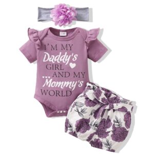 renotemy infant girl clothes newborn outfits gifts short sleeve romper pants set 0-3 months baby girl clothes outfit sets