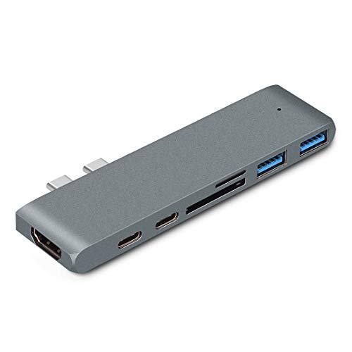 USB C Docking Station USB C Hub Adapter for Mac Book Pro/Air, 3.0 Adapter Dongle 2*USB 3.0 Ports,Micro SD/SD Card,PD,Compatible for Mac Book Pro 2016 2017 2018,Mac Air 2018 (Grey)