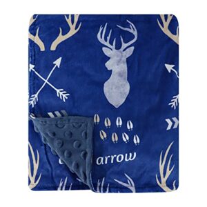 gfu baby blanket for boys and girls, soft minky infant receiving blanket with dotted backing double layer, newborn toddler bed blanket with antler arrow printed, navy blue, 30 x 40 inch