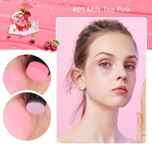 LOKFAR Cream Blush Stick for Cheeks Blush Makeup - 2 in 1 Multi Stick Blush for Cheeks Tint & Eyes & Lips, Cheek Makeup Stick Makeup Blush with Brush, Waterproof Creme Blush (#01 Cherry Pink)