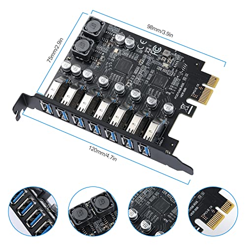 MZHOU 7 Port PCI Express Expansion Card, USB 3.0 7 Port Front Expansion Card, PCIE USB Hub Controller Adapter for Connect 7 Devices Expanded, Supports Windows 11/10/8/7 / Vista/XP (32/64-bit)