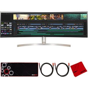 lg 49wl95c-wy 49 inch 32:9 ultrawide dual qhd ips curved led monitor with hdr 10 bundle with 2x deco gear 6ft 4k hdmi 2.0 cable, deco gear gaming mouse pad and microfiber cleaning cloth