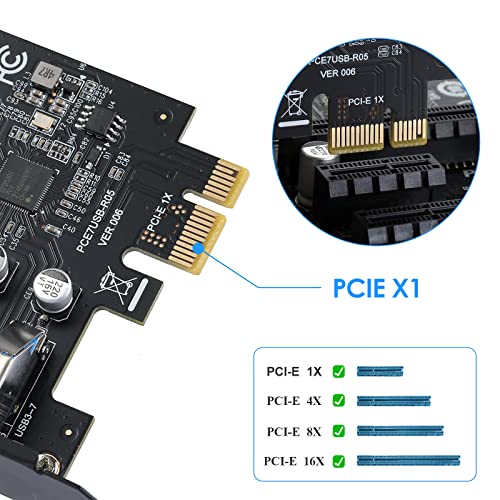 MZHOU 7 Port PCI Express Expansion Card, USB 3.0 7 Port Front Expansion Card, PCIE USB Hub Controller Adapter for Connect 7 Devices Expanded, Supports Windows 11/10/8/7 / Vista/XP (32/64-bit)